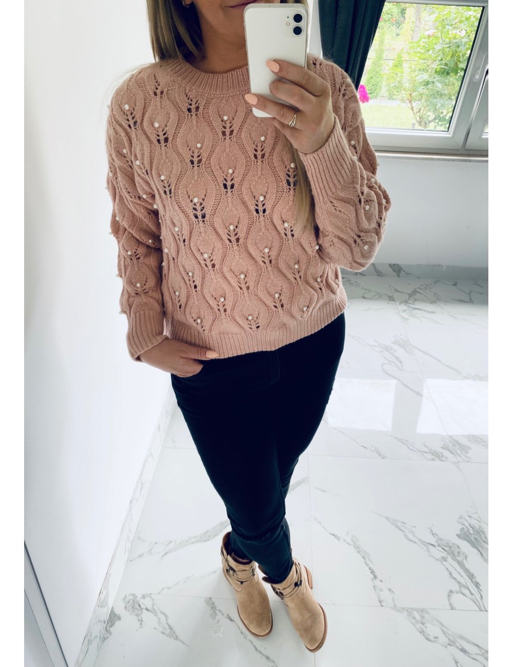 Sweter Ażurowy z Perłami Italian ZOE - Lavania Butik